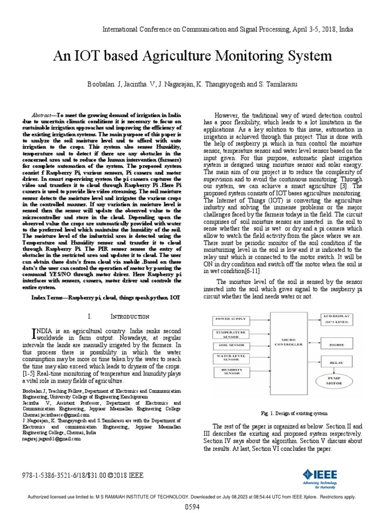 An IOT Based Agriculture Monitoring System | PDF | Electric Motor | Internet Of Things