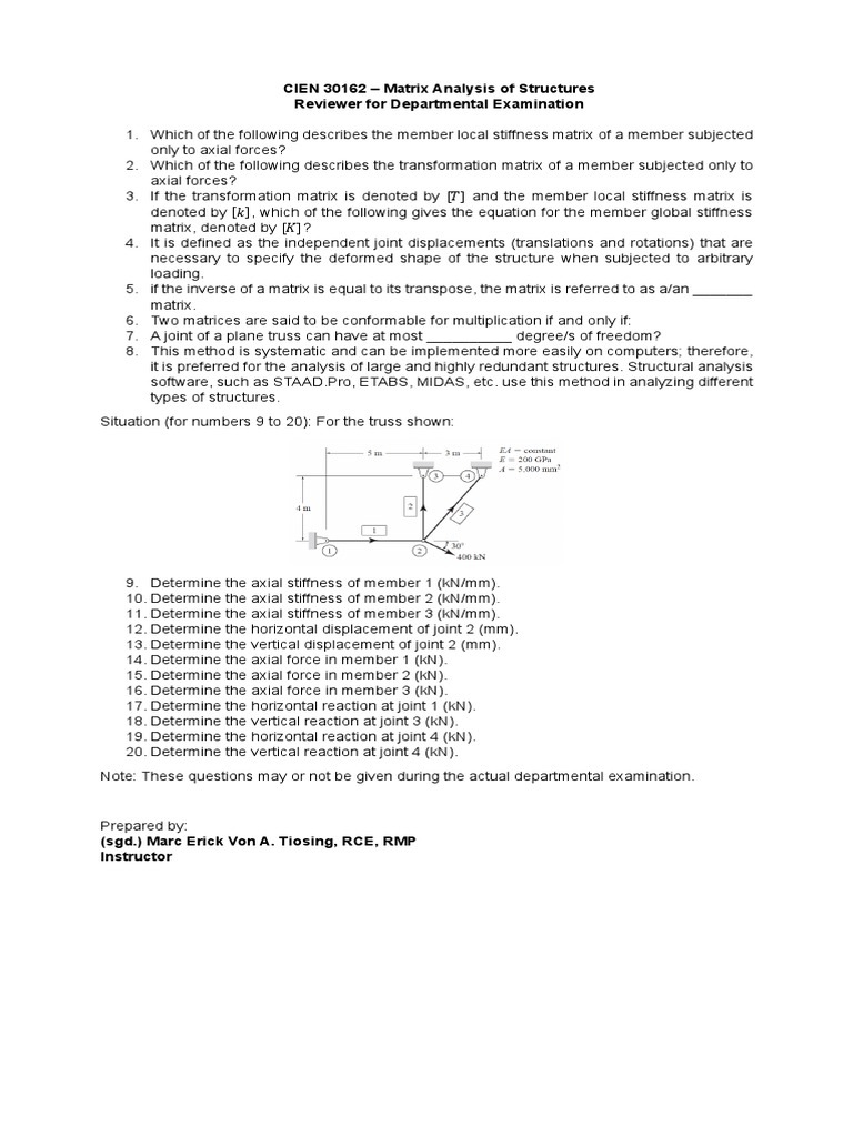 Matrix Analysis of Structures Reviewer Departmental Exam | PDF