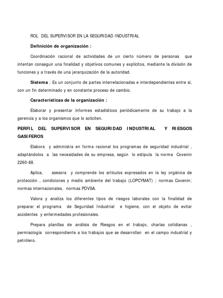 Rol Del Supervisor en La Seguridad Industrial | PDF | La seguridad ...