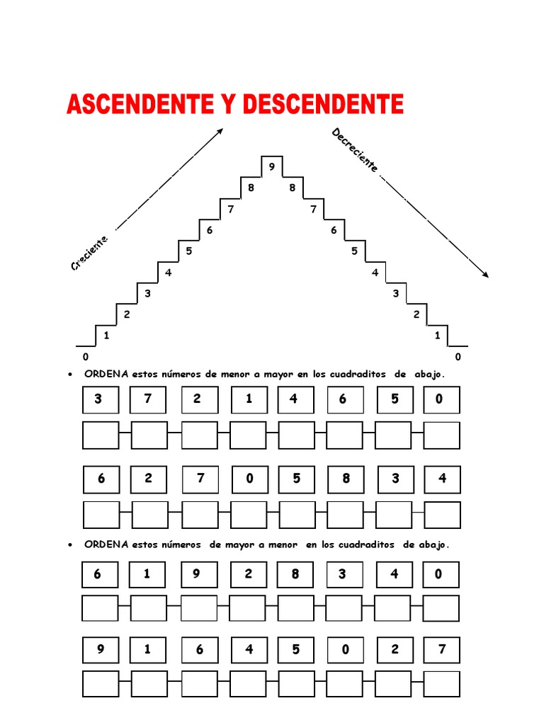 Ascendente y Descendente para Primer Grado de Primaria | PDF