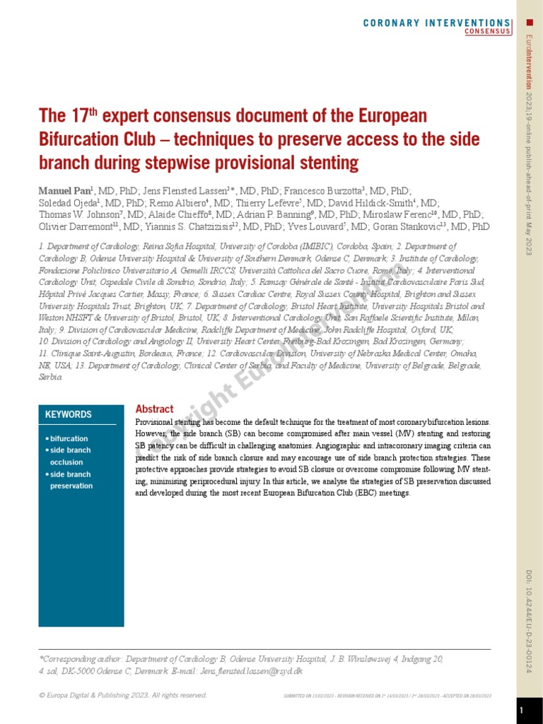 The 17th Expert Consensus Document of The European Bifurcation Club ...