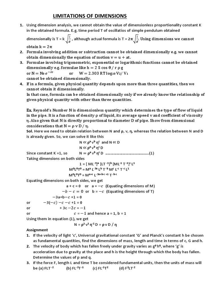 Limitations of Dimensional Analysis | PDF