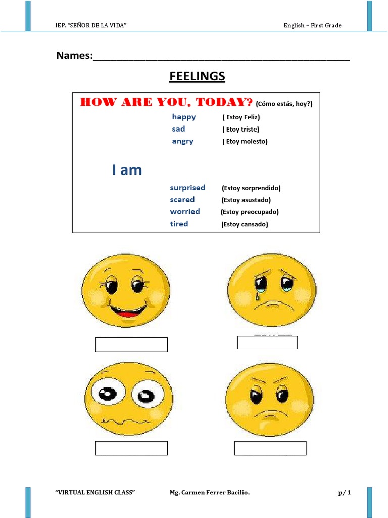 WORKSHEET #04 FEELINGS 1st Grade | PDF