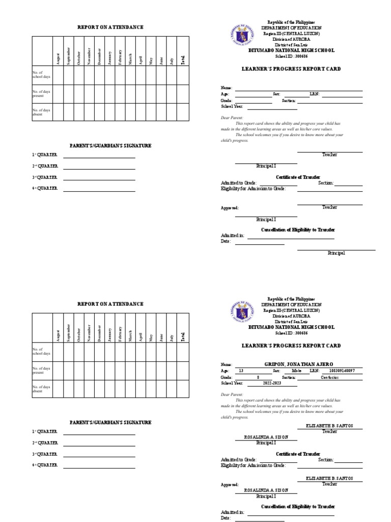 SF 9 A4 Without Grades | PDF
