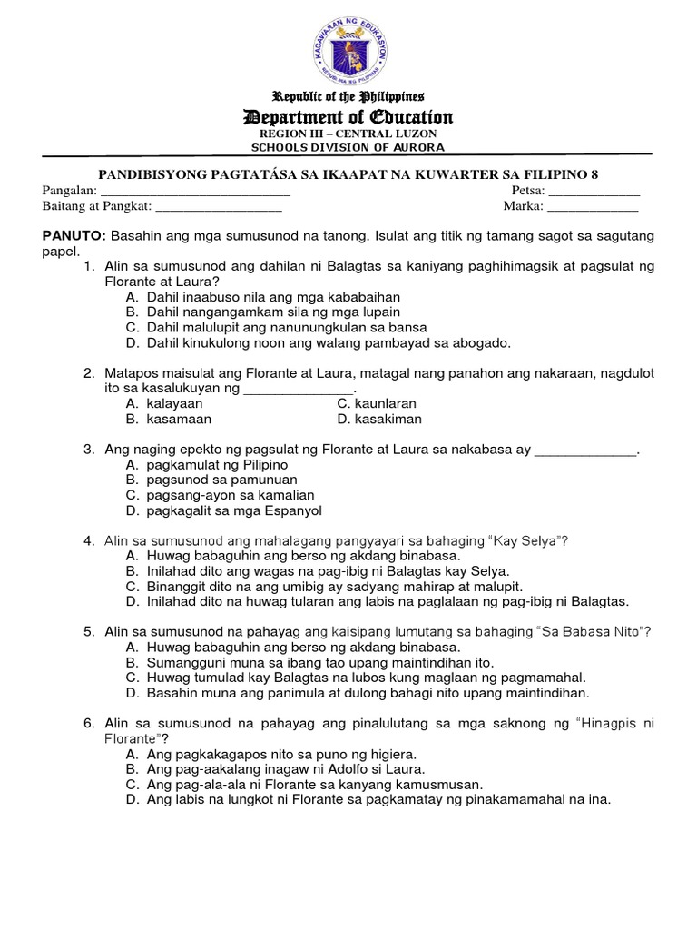 Filipino 8 Kwarter 4 | PDF