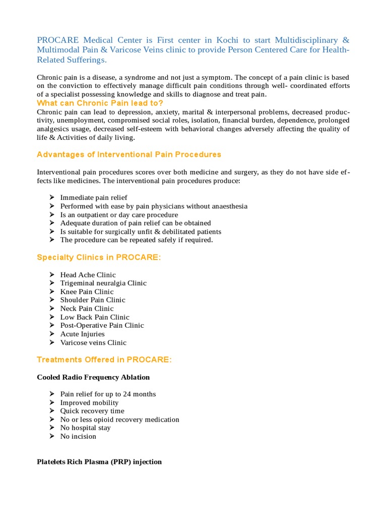 PROCARE Pain Clinic | PDF | Pain | Pain Management