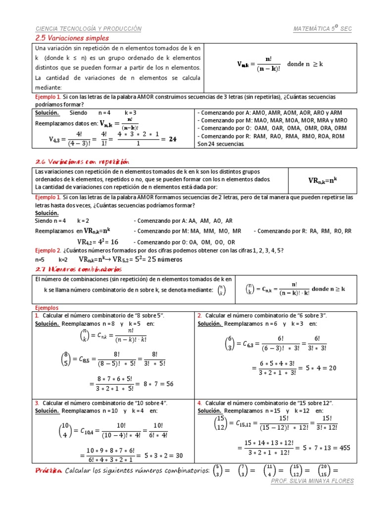 Variaciones y Números Combinatorios | PDF Variaciones y Números Combinatorios | PDF