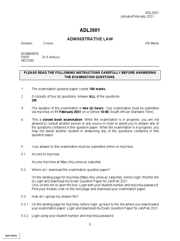 ADL2601 Feb 2021 Exam | PDF