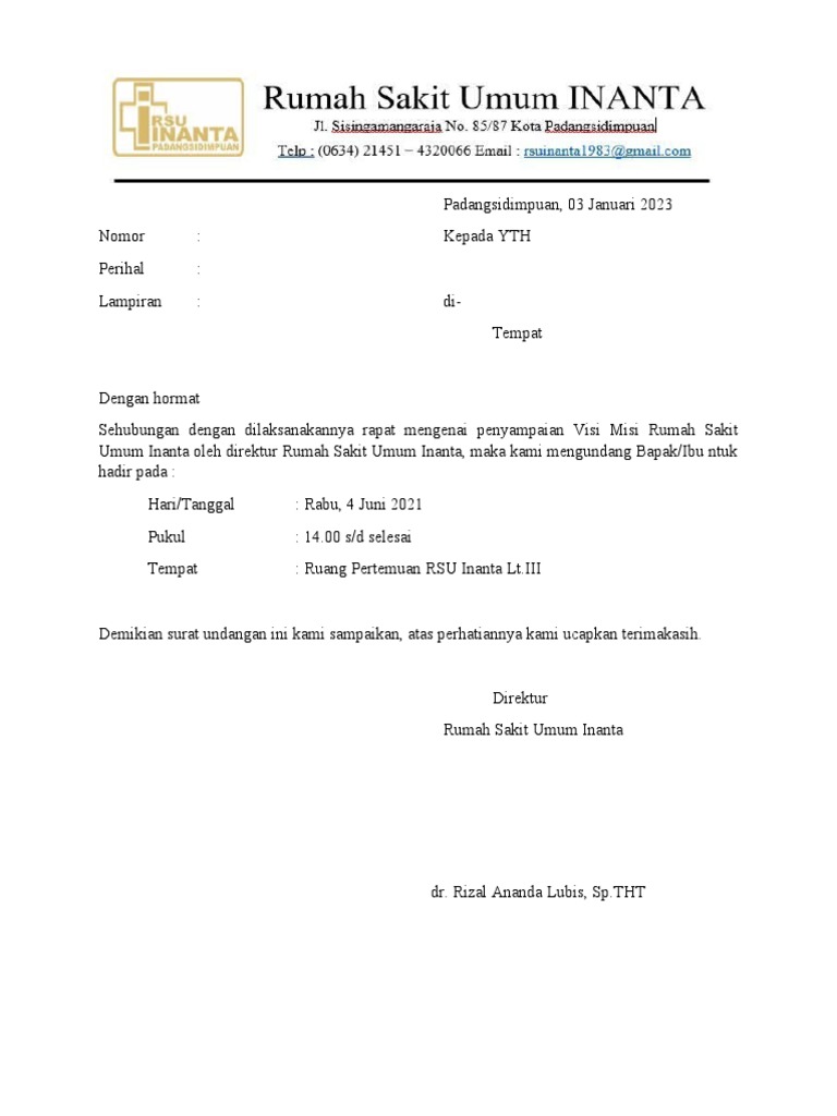 Undangan Rapat Visi Misi RSU Inanta | PDF | Kesehatan Holistik