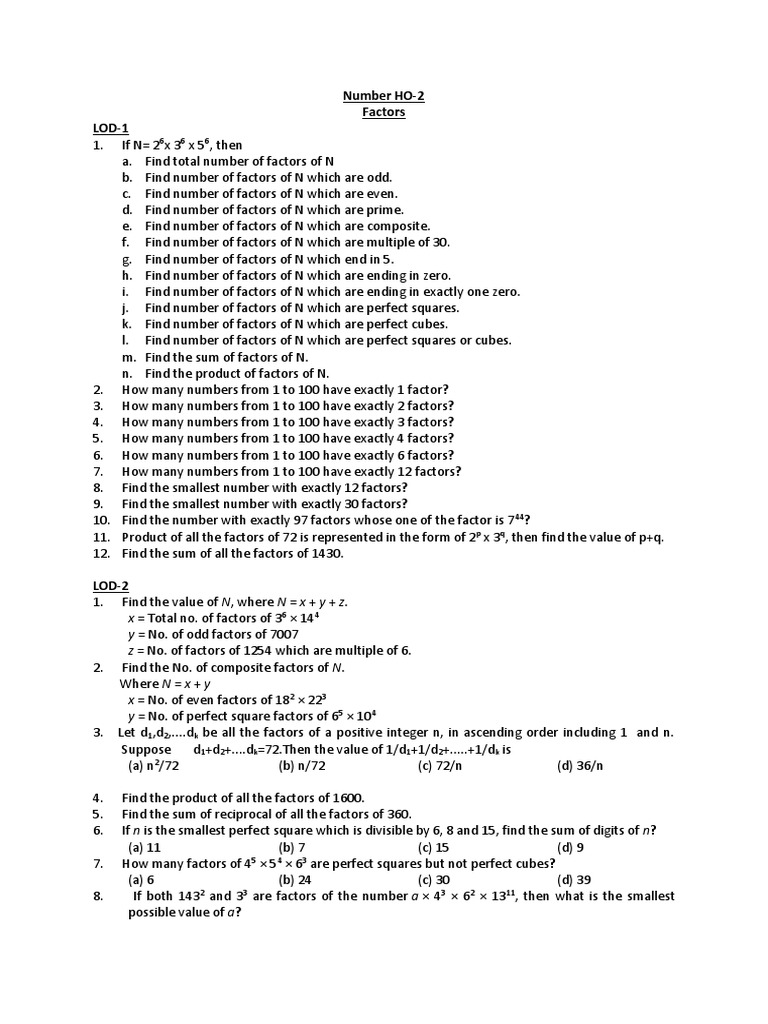 Factors - Numbers Handout | PDF | Numbers | Mathematical Objects