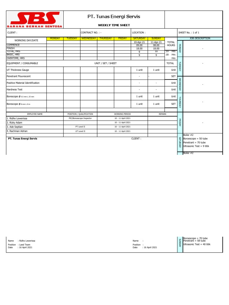 Time Sheet Weekly Tes Bki 28 Juni 4 Juli Pdf Mechanical