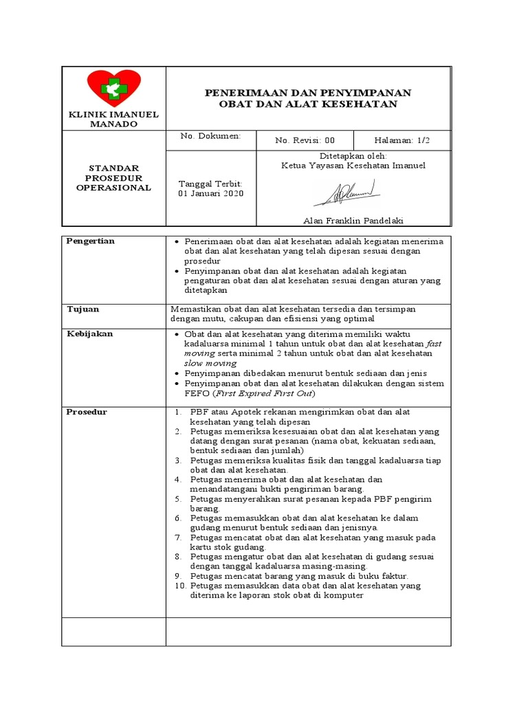 SOP Penerimaan Dan Penyimpanan 2020-2021 | PDF