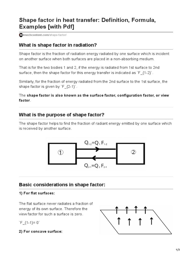 Shape Factor in Heat Transfer Definition Formula Examples With PDF | PDF