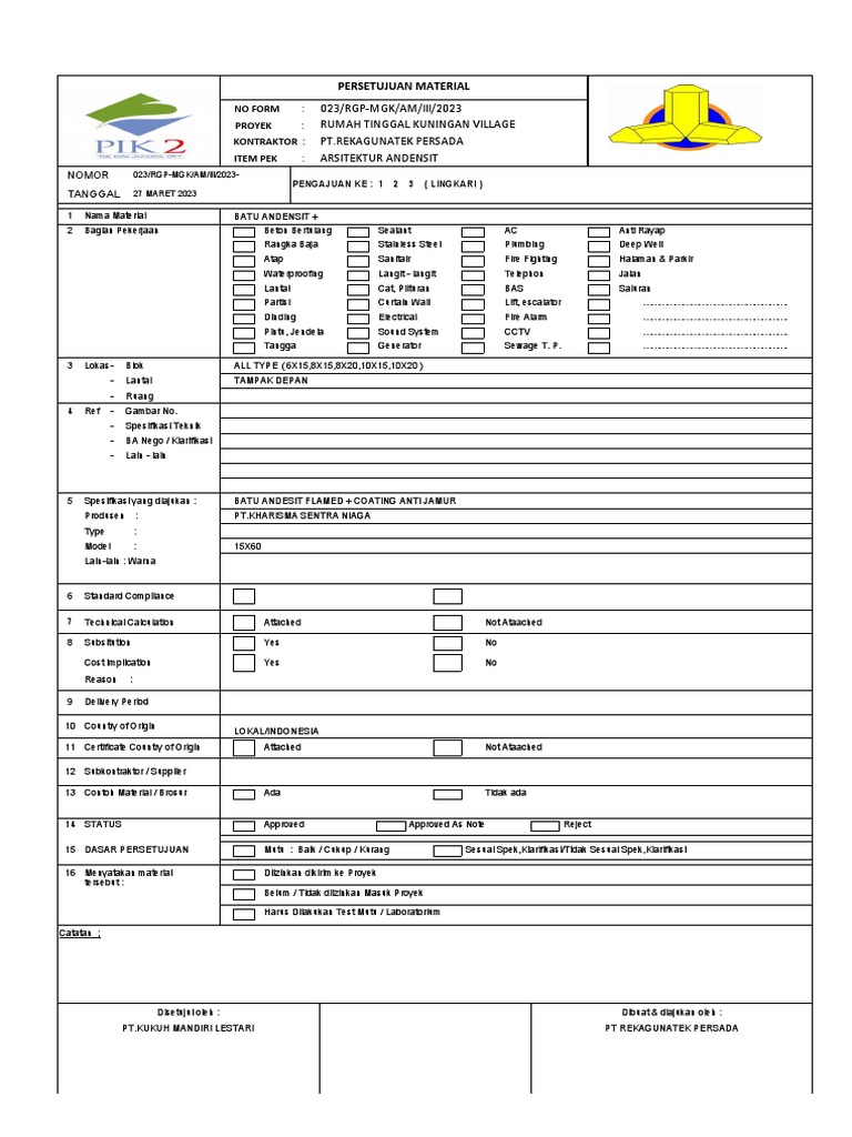 FM (02) - Persetujuan Material | PDF