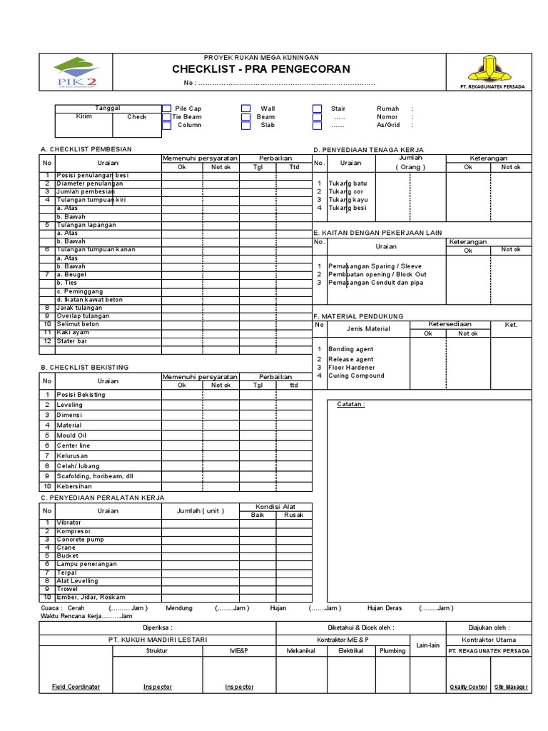 FM (01b) - Check List Pra Pengecoran | PDF