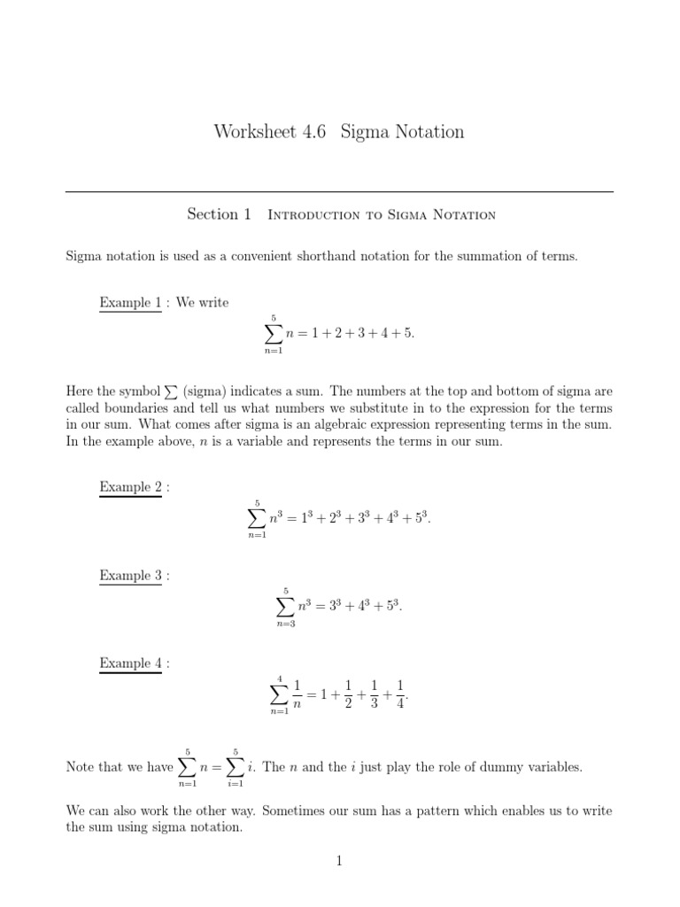 Sigma Notation | PDF | Summation | Fraction (Mathematics)