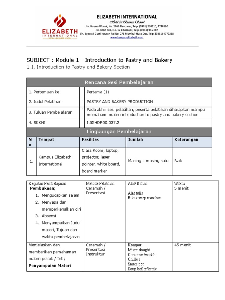 Session Plan Pastry and Bakery Production | PDF