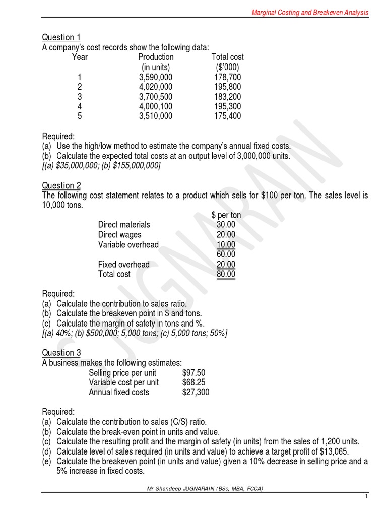 Marginal Costing & Breakeven Analysis Guide | PDF | Business Process ...