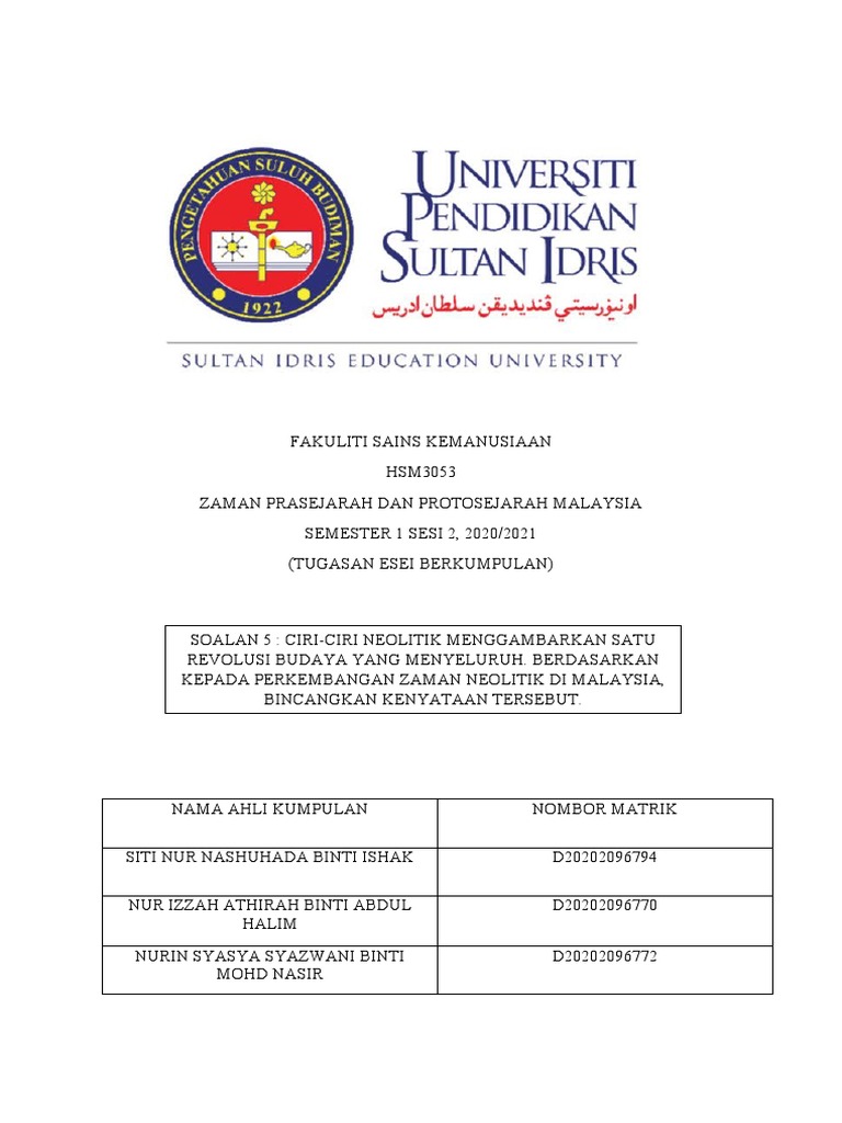 Esei Kump 5 - Hsm3053 Prasejarah (Ciri Neolitik Revolusi Budaya Zaman ...