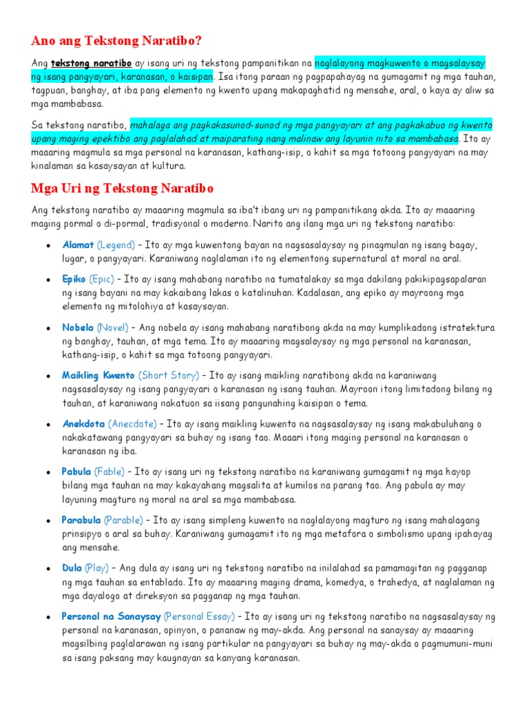 Ano Ang Tekstong Naratibo | PDF