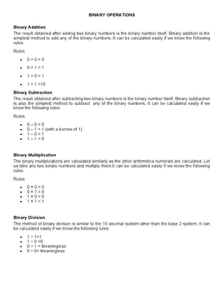 Binary Operations Pdf
