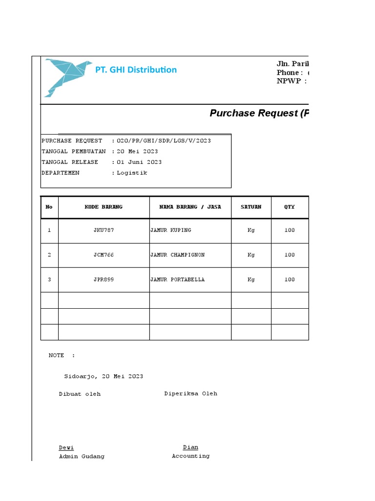 Form Permintaan Barang (PR) | PDF