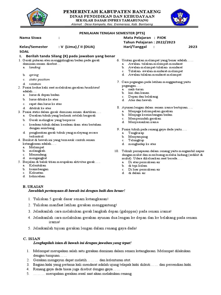 SOAL PTS GENAP Kls 5 2023 | PDF