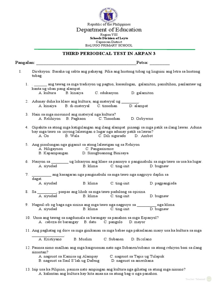 3rd Grading Exam | PDF