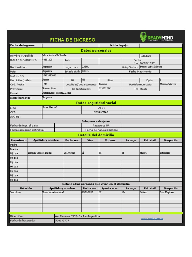 Ficha de Empleado 1 Editable | PDF