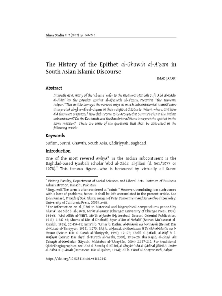 The History of The Epithet Al Ghawth Al | PDF | Sufism | Sunni Islam