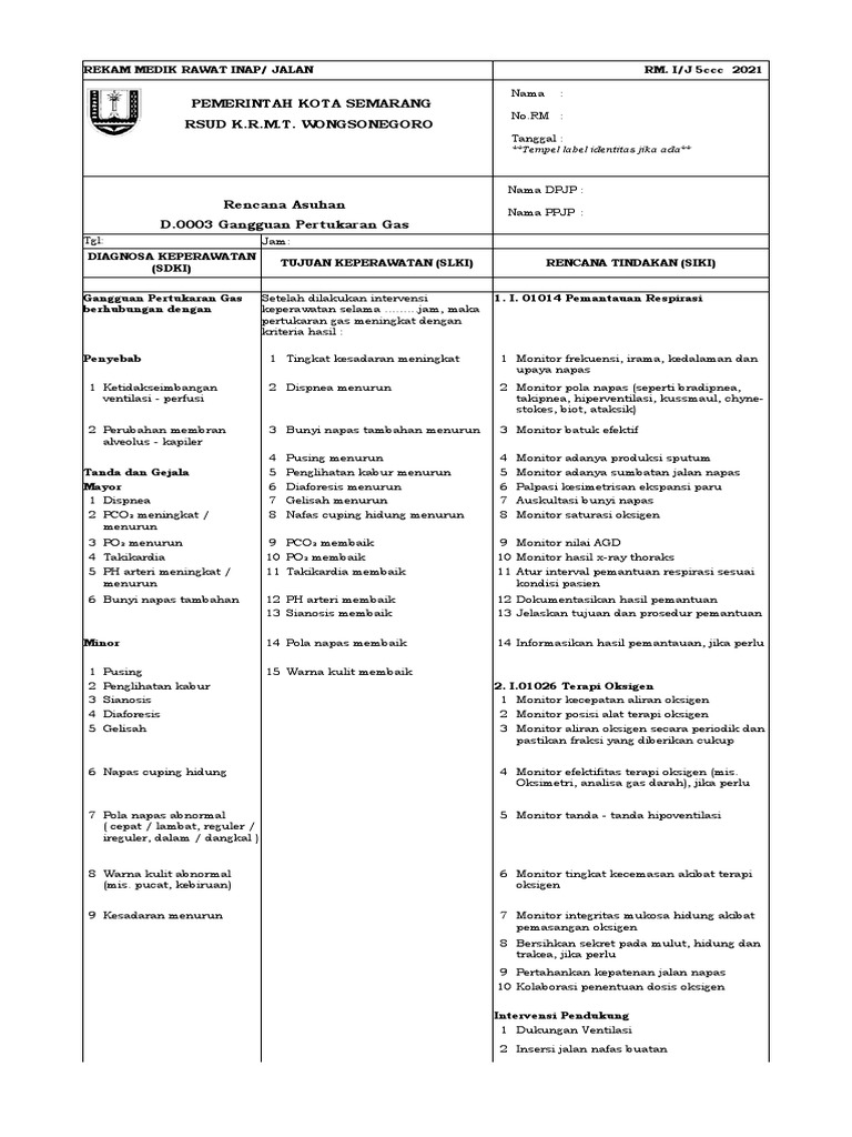 Rencana Asuhan Gangguan Pertukaran Gas Pdf