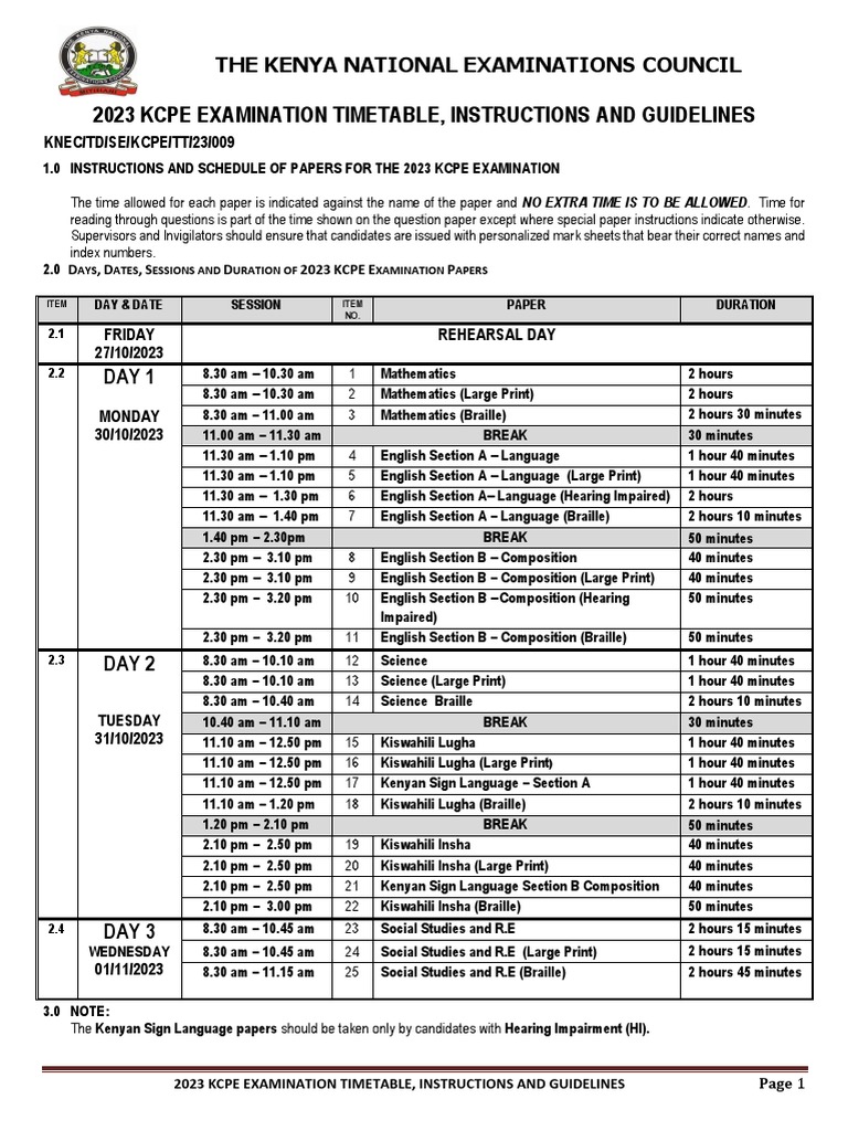 2023 KCPE Timetable 04.05 | PDF | Foreign Language Studies
