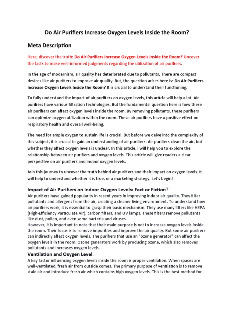 Do Air Purifiers Increase Oxygen Levels Inside The Room | PDF