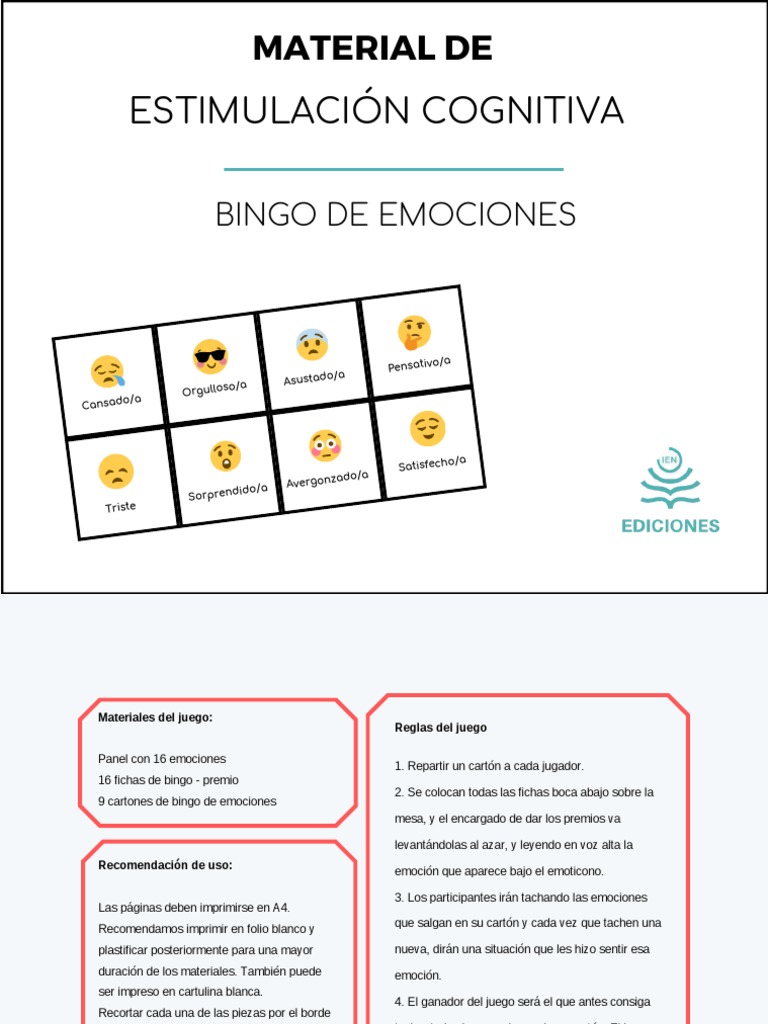 Bingo de Emociones Ynxol4 | PDF | Recreación | Juego