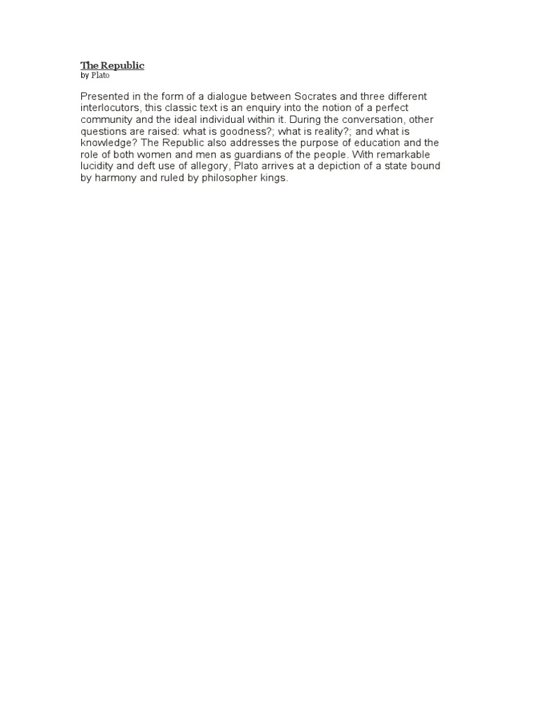 The Republic By Plato Pdf