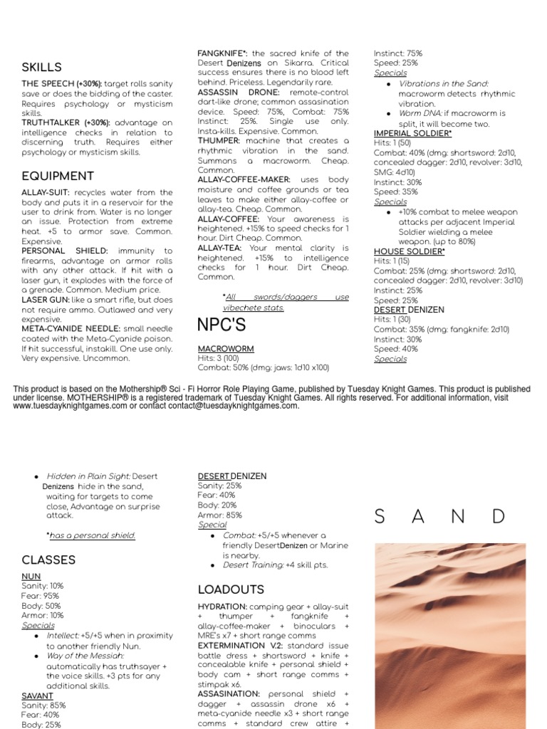 Mothership RPG - SAND | PDF