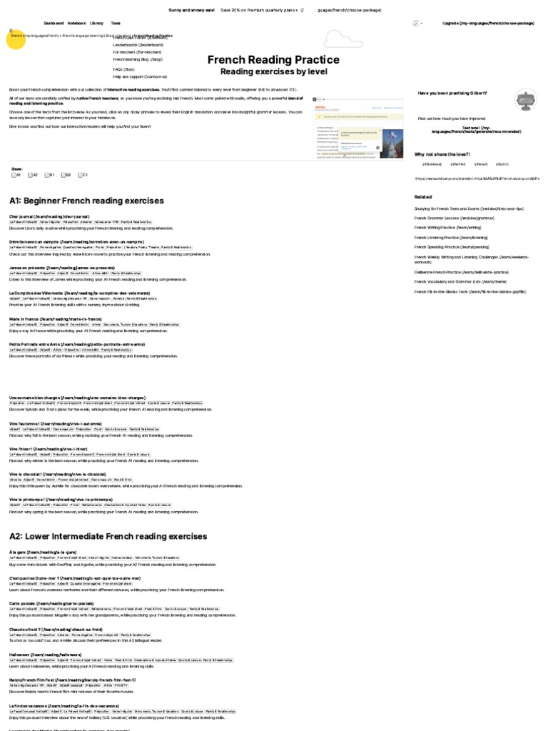 French Reading Practice - Free Interactive Texts | Download Free PDF ...