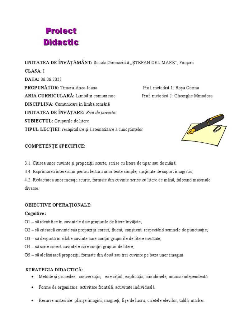 06.06.2023 CLR Proiect Didactic | PDF