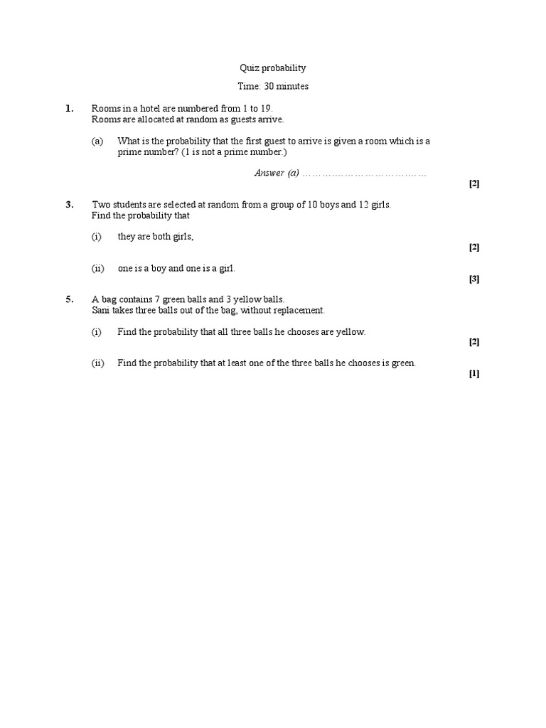 Quiz Probability | PDF