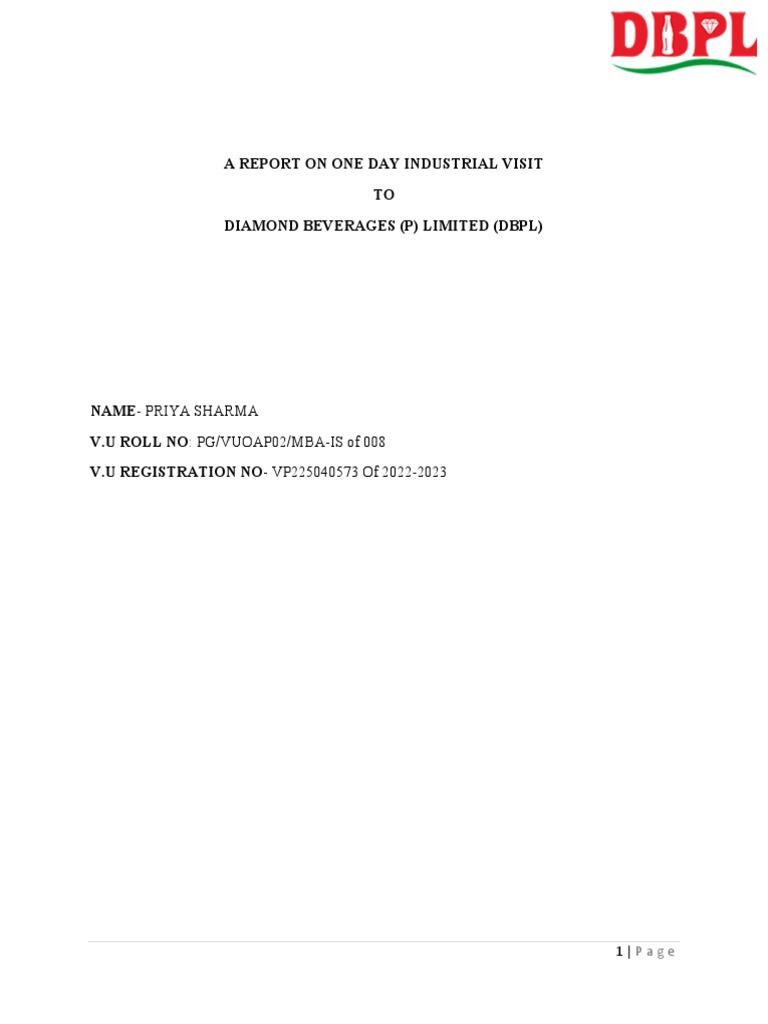 A Report On One Day Industrial Visit TO Diamond Beverages (P) Limited ...