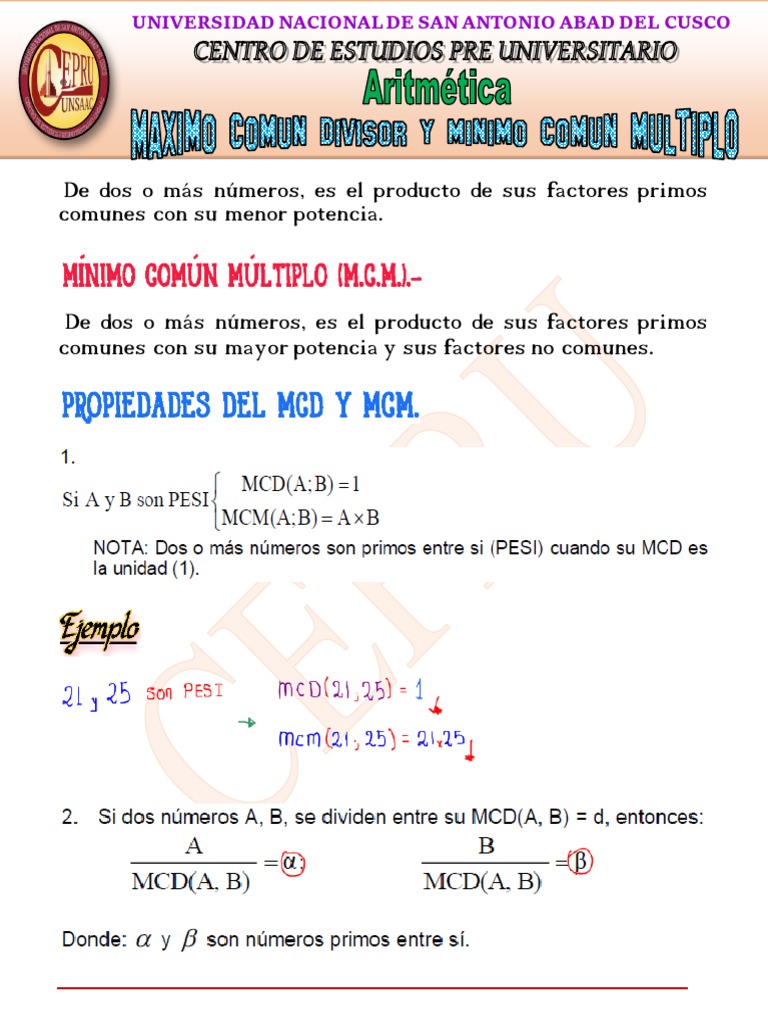 Maximo Comun Divisor Minimo Comun Multiplo (Avance) | PDF | Algoritmos ...