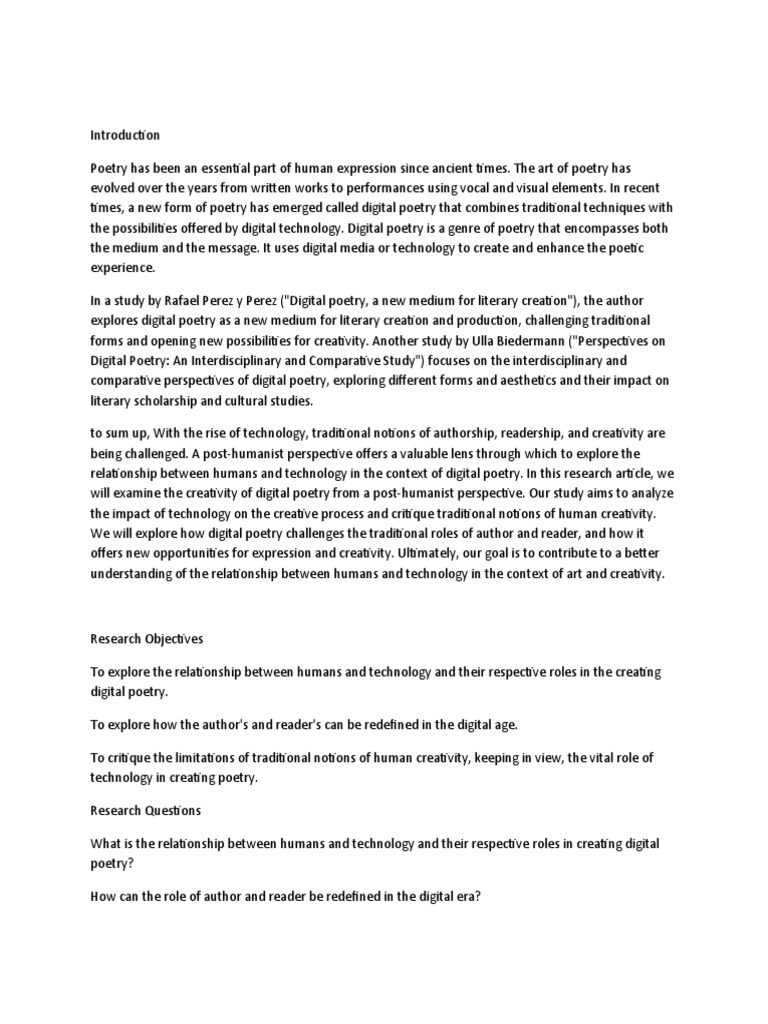 Research Proposal Digital Poetry | PDF | Creativity | Poetry