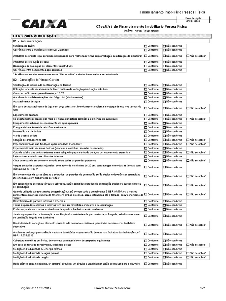 CHECKLIST PF Aquisicao Imovel Novo Residencial | PDF | Teto | Janela