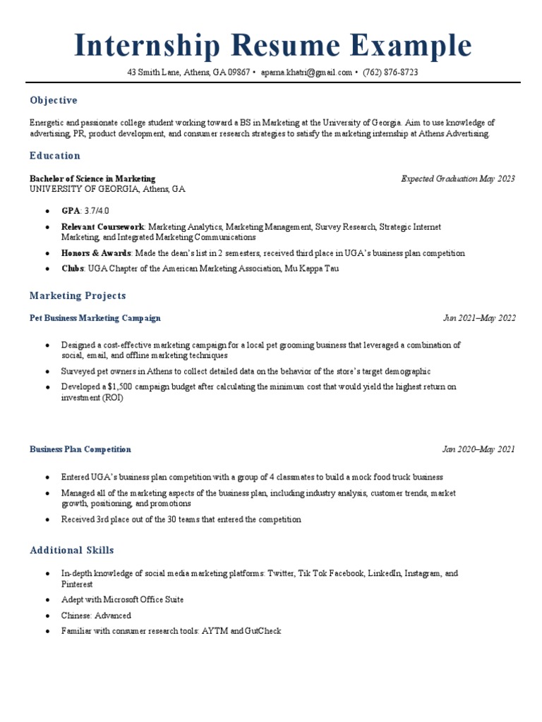 Internship-Resume-Example_Easy-Dark-Blue | PDF | Résumé | Marketing