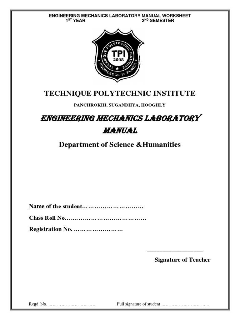 E.mech Lab Manual | PDF | Friction | Machines