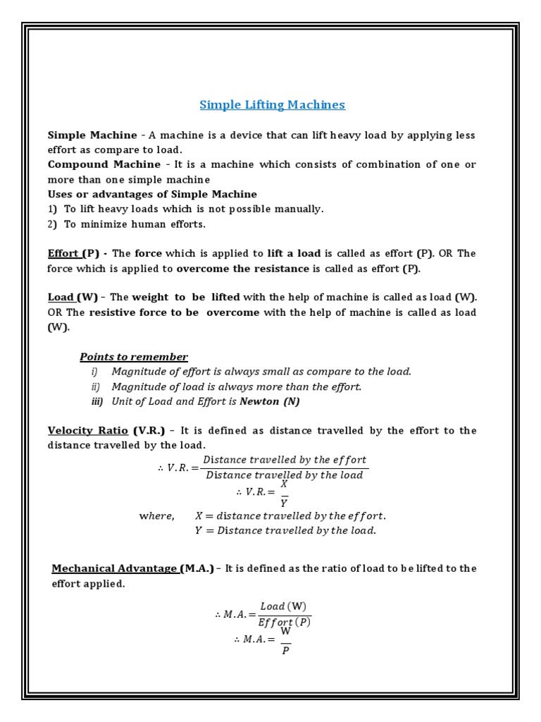 Simple Lifting Machines: Points To Remember | Download Free PDF ...