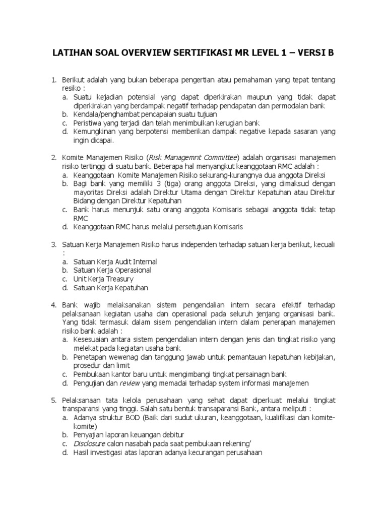Soal Latihan Sertifikasi MR Level 1 | PDF