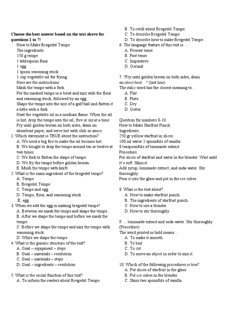 Contoh Soal Materi Procedure Text | PDF | Cakes | Grammatical Tense