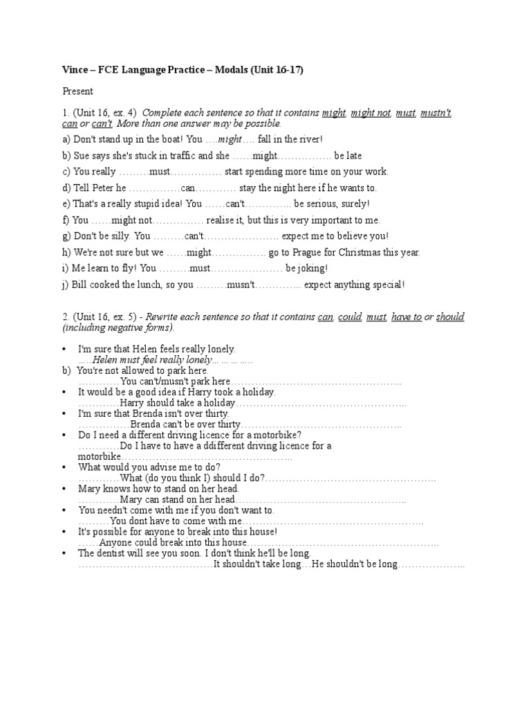 Modals - Practice (Vince FCE Language Practice) Task | PDF