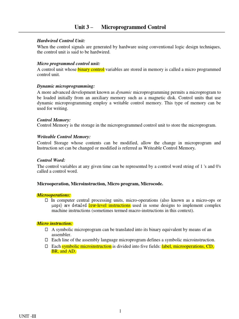 Unit 4 Unit 4 Microprogrammed Control | PDF